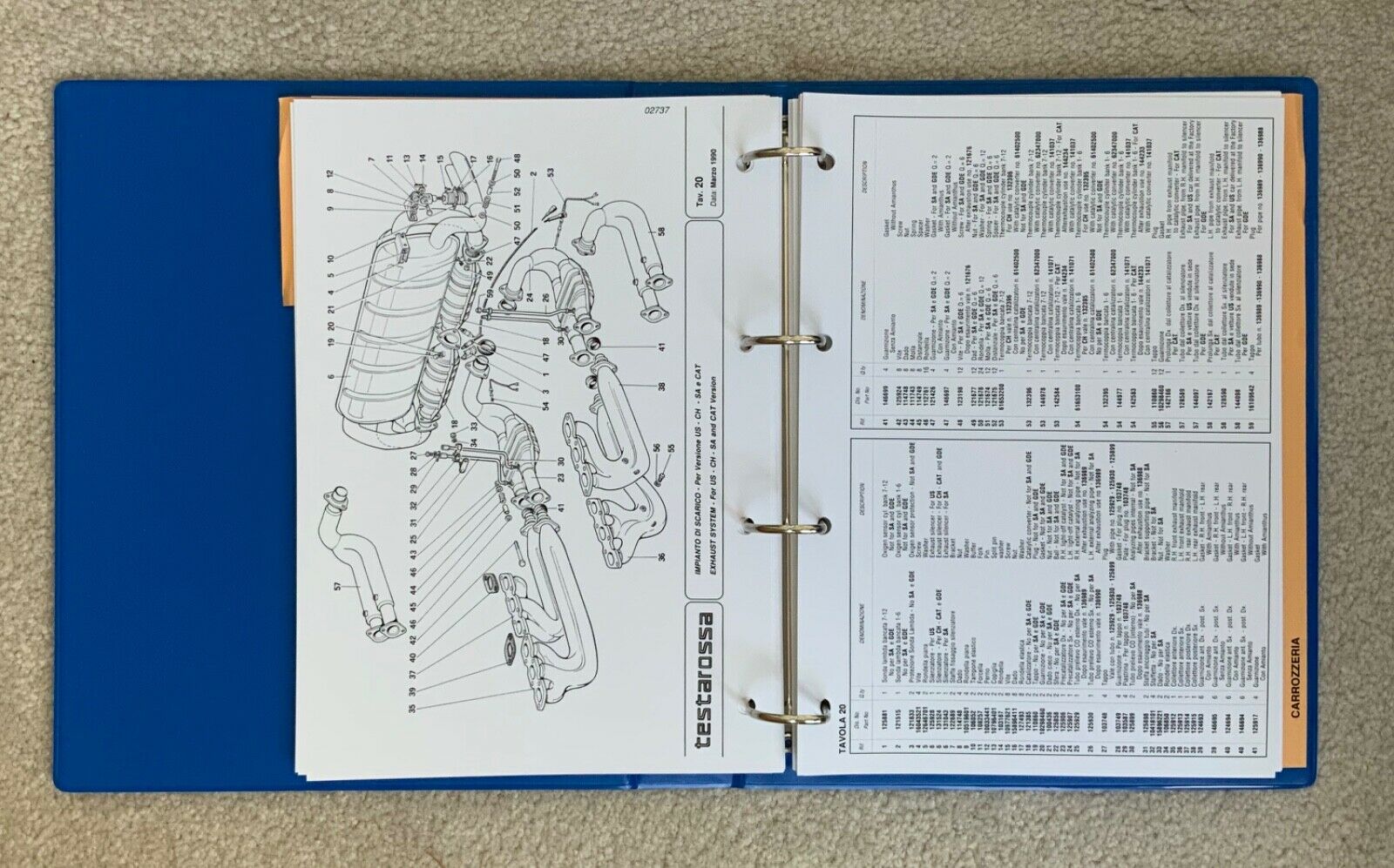 1990 Ferrari Testarossa Spare Parts Catalogue,1990 New Mar Parts ...